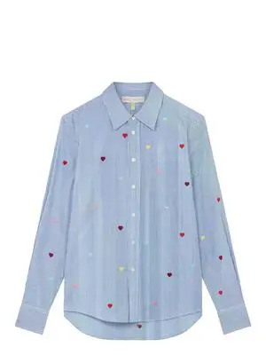 Mira Mikati Striped Shirt With Embroidered Hearts - Blue