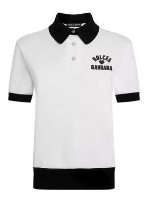 Dolce & Gabbana Logo-embroidered Cotton Polo Top - White