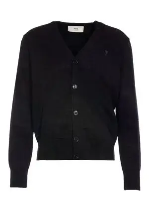 Ami Buttoned V-neck Cardigan - Black