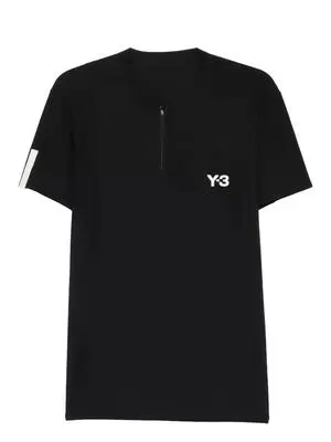 Y3 Zip-neck Panelled T-shirt - Black