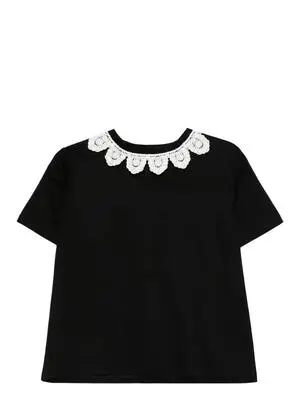 PARLOR Lace-trimmed Cotton T-shirt - Black