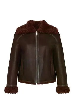 YVES SALOMON Shearling-Collared Zip-Front Jacket