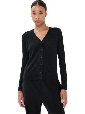 Tibi Skinlike Mercerized Wool V-neck Shrunken Cardigan - Charcoal