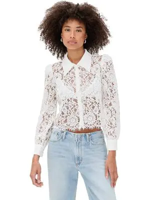 L'Agence Anita Lace Button-up Blouse - Ivory