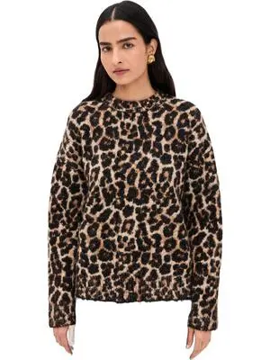 ANINE BING Sydney Crew Sweater - Black And Brown Leopard