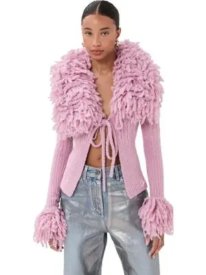 Attico Collared Knit Cardigan - Pink