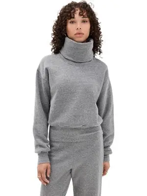 LES TIEN Laralyn Banded Crop Cowl Neck Sweater - Athletic Grey