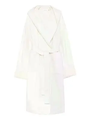 AYA MUSE Hooded Coat With Knitted Cuffs - Neutrals