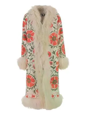 ZAZI Floral-embroidered Coat - Neutrals