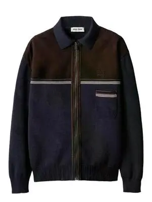 Miu Miu Leather-panel Wool Cardigan - Blue