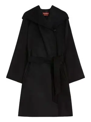 Max Mara Hooded Belted Wrap Coat - Black