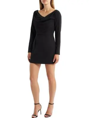 Black Halo Asymmetric Neck Long Sleeve Minidress - Black
