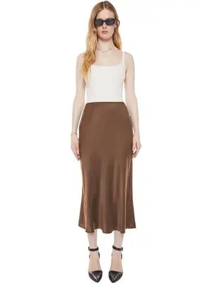 Sablyn Miranda C Scallop Trim Silk Skirt - Brown