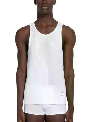 Thom Browne Ribbed Logo-appliqué Tank Top - White