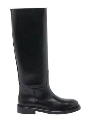 POEVE Round-toe Leather Boots - Black