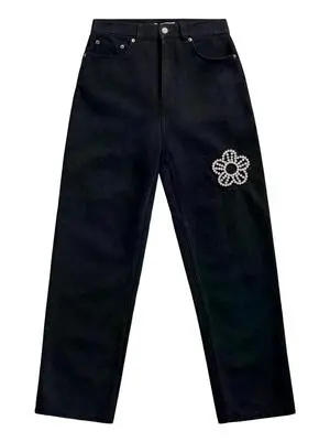 AREA Crystal-flower Jeans - Black
