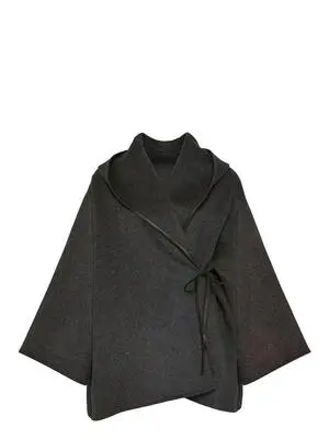 YVES SALOMON Hooded Wrap Coat - Grey