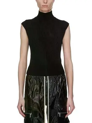 Rick Owens Ribbed Sleeveless Turtleneck Top - Black
