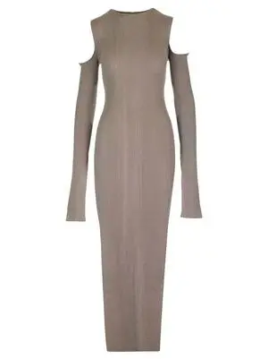 Rick Owens Ribbed-knit Shoulder-cut Maxi Dress - Neutrals
