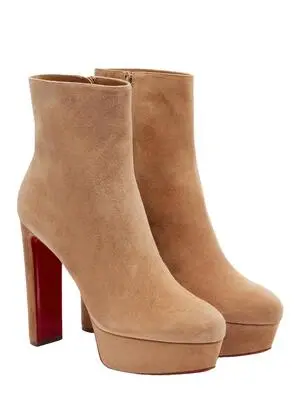 CHRISTIAN LOUBOUTIN Loo 130 Suede Ankle Boots - Beige