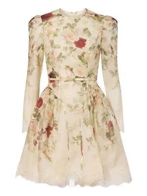 Zimmermann Hypnotic Floral Linen And Silk Minidress - White