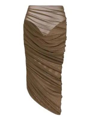Norma Kamali Diana Ruched Asymmetric Midi Skirt - Brown