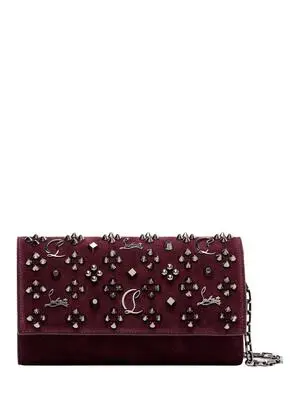 CHRISTIAN LOUBOUTIN Paloma Studded Suede Wallet On Chain - Burgundy