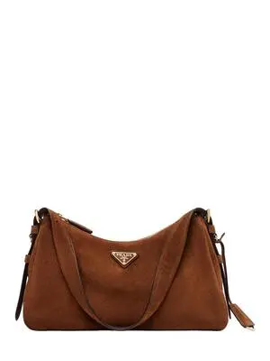 Prada Aimée Medium Suede Shoulder Bag - Brown