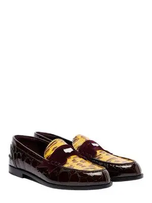 CHRISTIAN LOUBOUTIN Penny Croc-effect Leather Penny Loafers - Burgundy