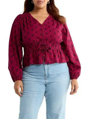 Treasure & Bond Embroidered Peplum Top - Burgundy Rhode