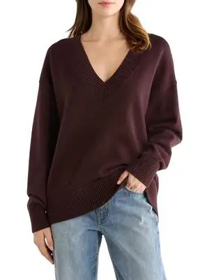 Good American Oversized V-neck Sweater - Bark