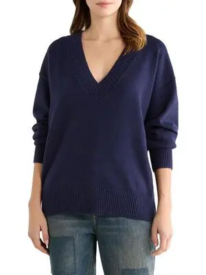 Good American Oversized V-neck Sweater - Horizon Ink
