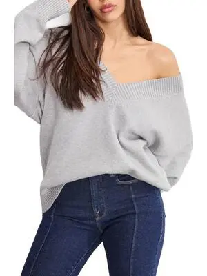 Good American Oversized V-neck Sweater - Melange Grey
