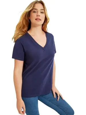 JUNE + VIE Short-Sleeve V-Neck Tee Navy