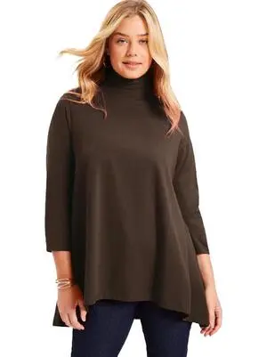 JUNE + VIE Mock-neck Tunic - Chocolate