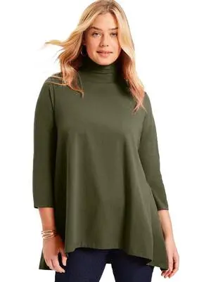 JUNE + VIE Mock-neck Tunic - Dark Olive Green