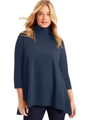 JUNE + VIE Mock-neck Tunic - Navy