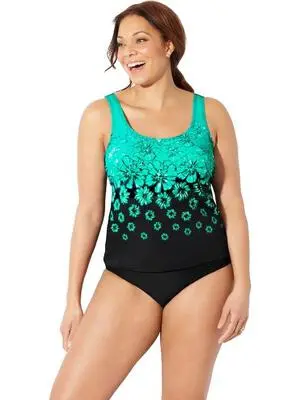 SWIMSUITS FOR ALL Chlorine Resistant Classic Tankini Top With Built-in Shelf Bra Emerald Exploded