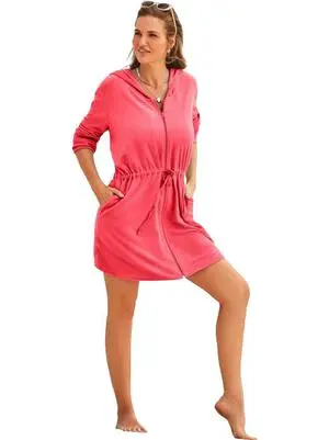 SWIMSUITS FOR ALL French Terry Tie Waist Hoodie Cover-up - Coral Reef