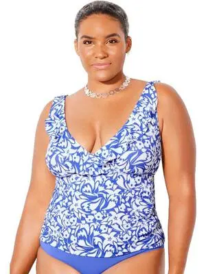 SWIMSUITS FOR ALL Ruffle V-neck Tankini Top - Stardust Flowers