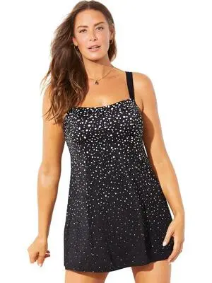 SWIMSUITS FOR ALL Princess Seam Swimdress - Black White Dot