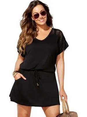SWIMSUITS FOR ALL Crochet Cover Up Tunic - Black