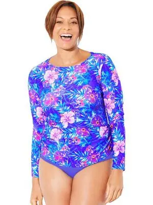 SWIMSUITS FOR ALL Chlorine Resistant Long Sleeve Swim Shirt Rash Guard - Electric Purple Iris