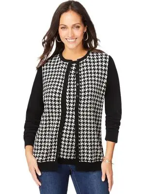 JESSICA LONDON Fine Gauge Cardigan - Houndstooth