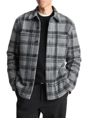 Vince Plaid Shirt Jacket - Medium Heather Grey Combo