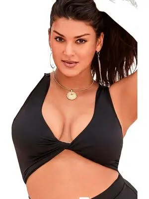 SWIMSUITS FOR ALL Twist Front Crop Top - Black