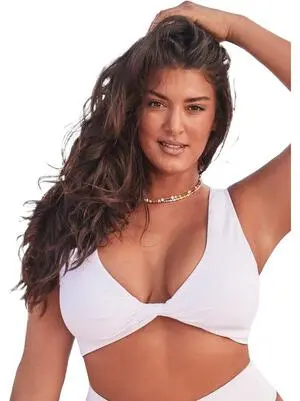 SWIMSUITS FOR ALL Twist Front Crop Top - White