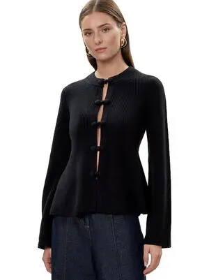 Rebecca Taylor Rhea Knit Peplum Cardigan - Black