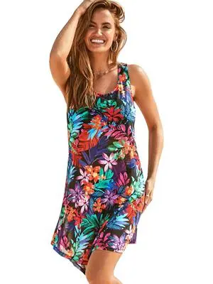 SWIMSUITS FOR ALL Mesh High Low Cover Up Tunic - Multi Tropical