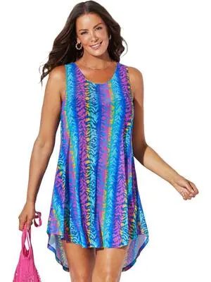 SWIMSUITS FOR ALL Mesh High Low Cover Up Tunic - Psychedelic Zebra